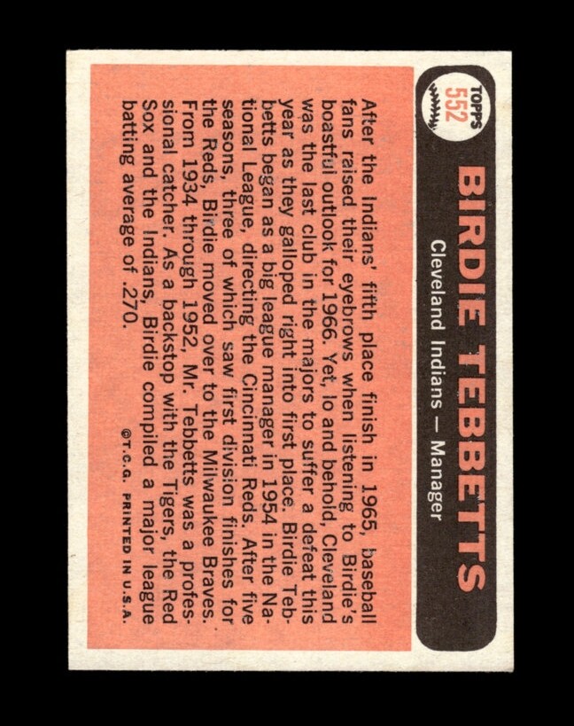 1966 Topps Set-Break #552 Birdie Tebbetts NM-MT OR BETTER *GMCARDS* | eBay