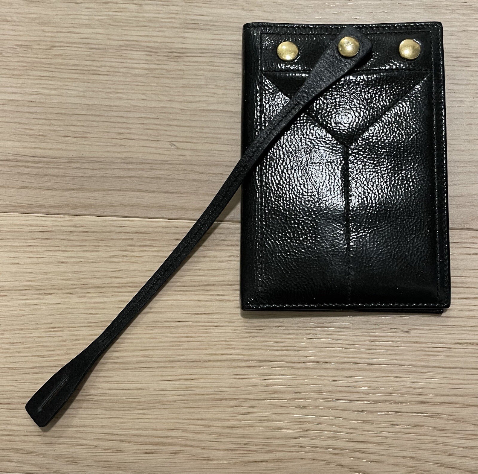 YSL Yves Saint Laurent Grain Black Patent Leather Passbook Holder Case ...