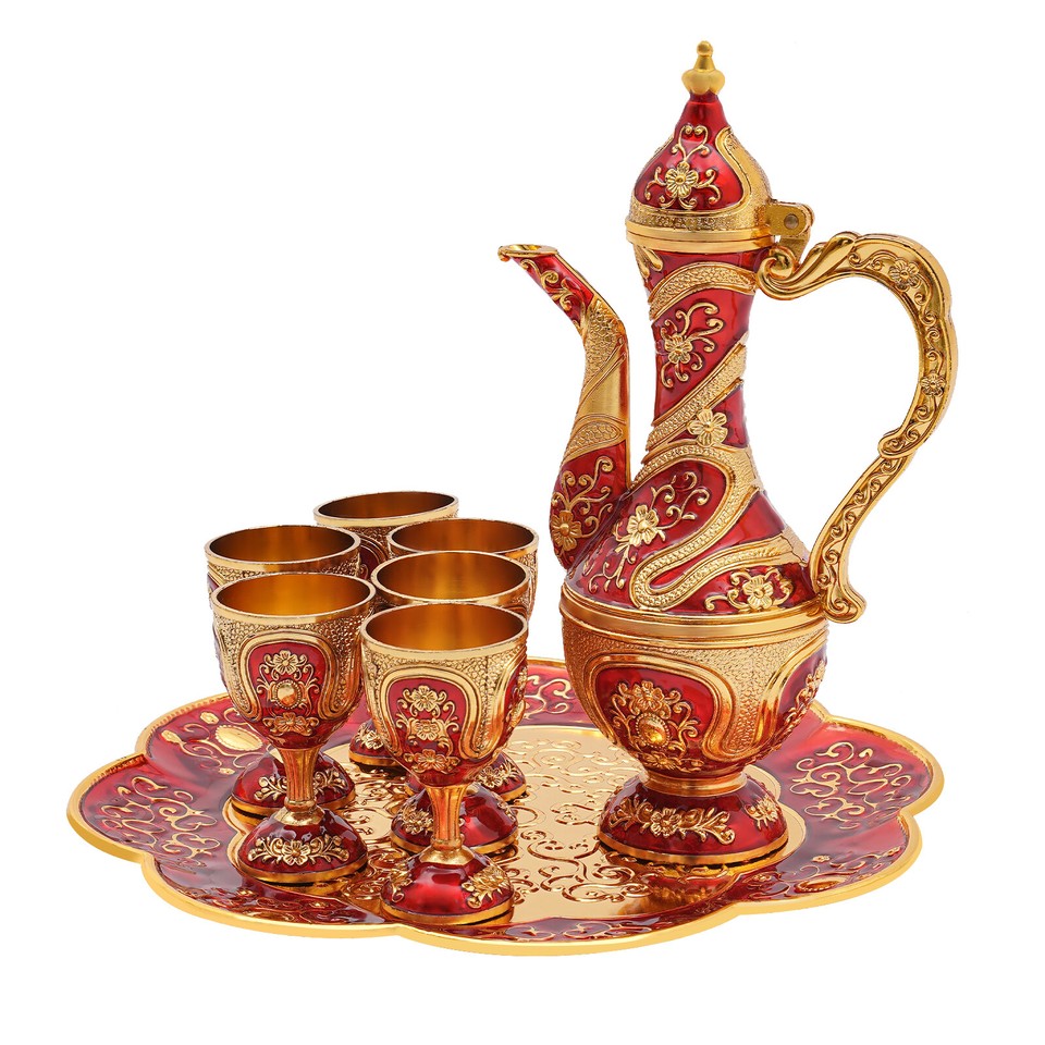 US Vintage Teapot Set Zinc Alloy Tea Coffee Wine Serving w/ Tray+ ...