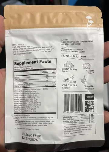 Auri Super Mushroom All-in-One Daily Supplement Gummy- 60 Pieces for ...