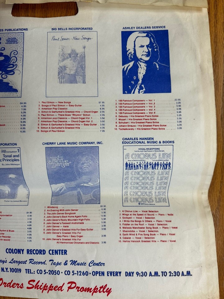 Vintage Colony Record, Tape, Music Store Paper Shopping Bag 1970s 15 x ...