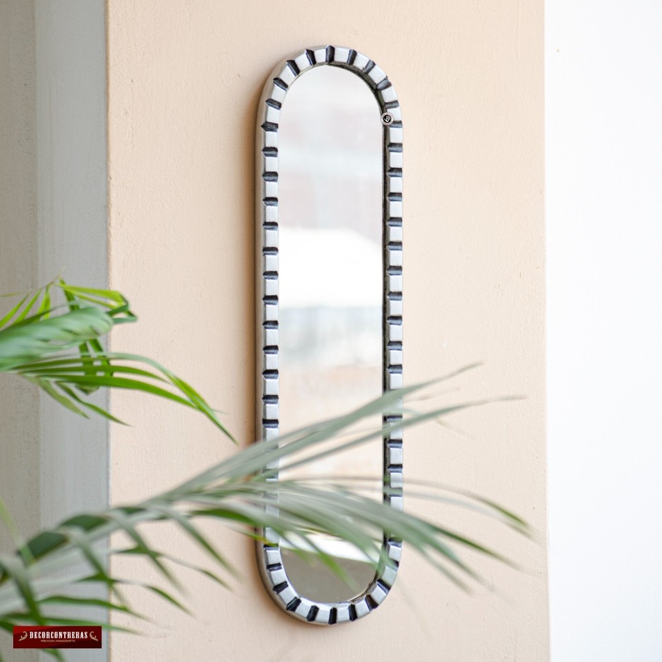 Modern Narrow Oval mirror set 2 for wall art, Decorative Silver Wood ...