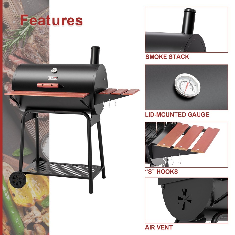 Royal Gourmet Barrel Charcoal Grill with Wood-Painted Side & Front ...