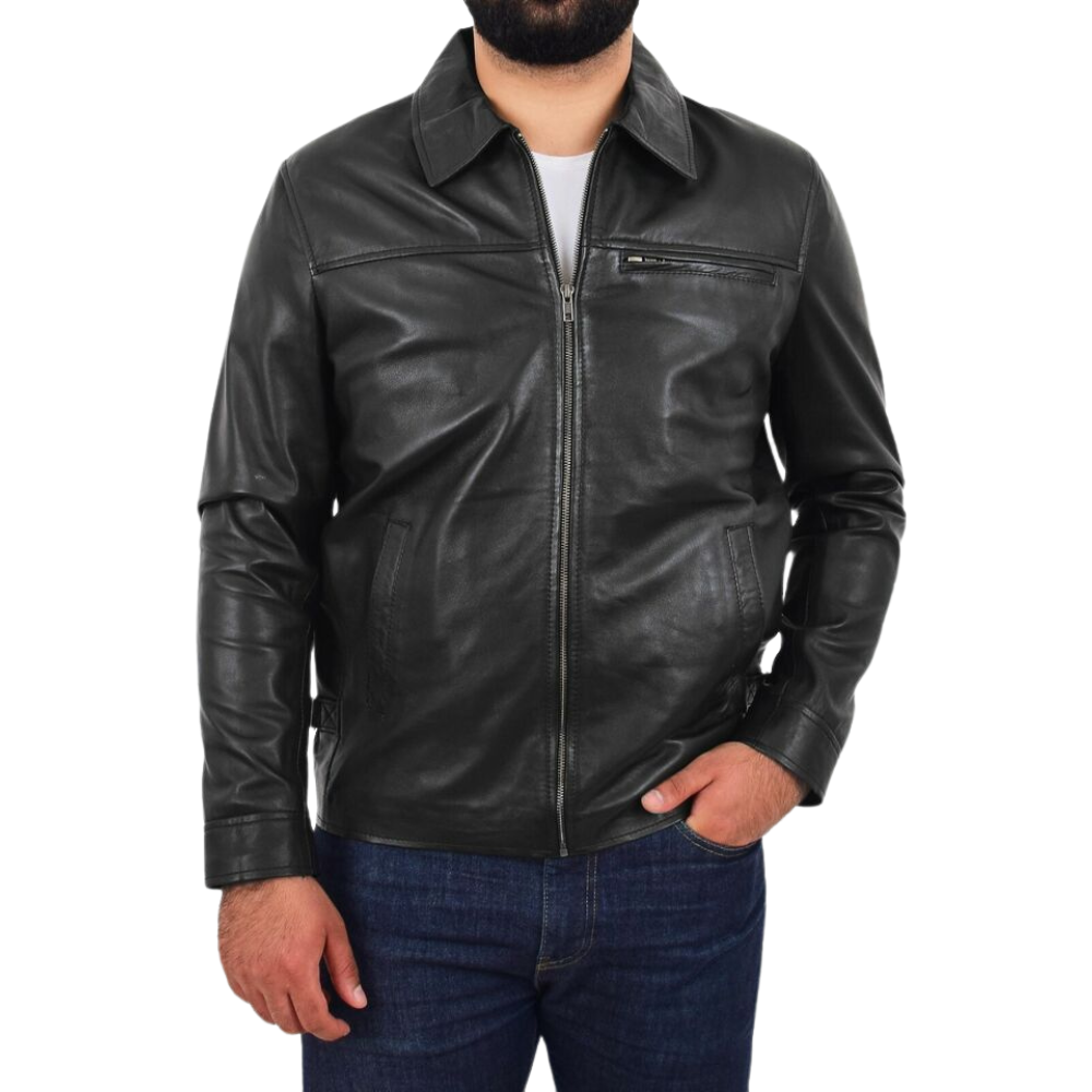 Mens Real Leather jackwt- Genuine Sheepskin leather classic biker ...