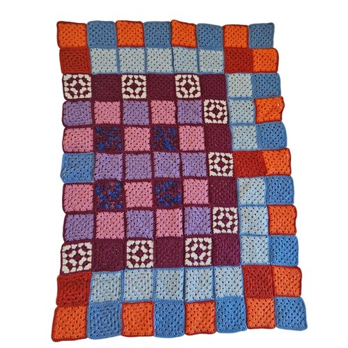 Handmade Multicolor Square Patchwork Wool Crocheted Knit Afghan Blanket ...