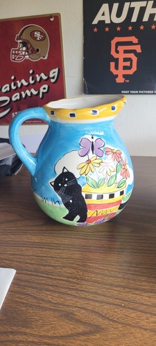 Vintage Hausenware 1998 Black Cat Pitcher Flowers and Butterfly | eBay