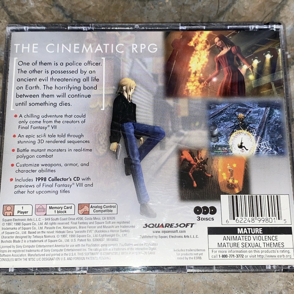 Parasite Eve (Sony PlayStation 1 PS1, 1998) PS1 Game 3 Disc Complete ...
