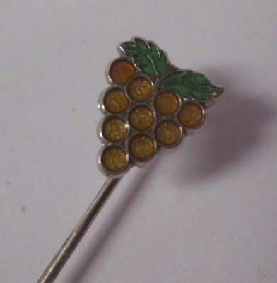 Vintage Estate FRUIT GRAPES w/ ENAMEL INLAY Hat Pin Stick Silver Tone ...