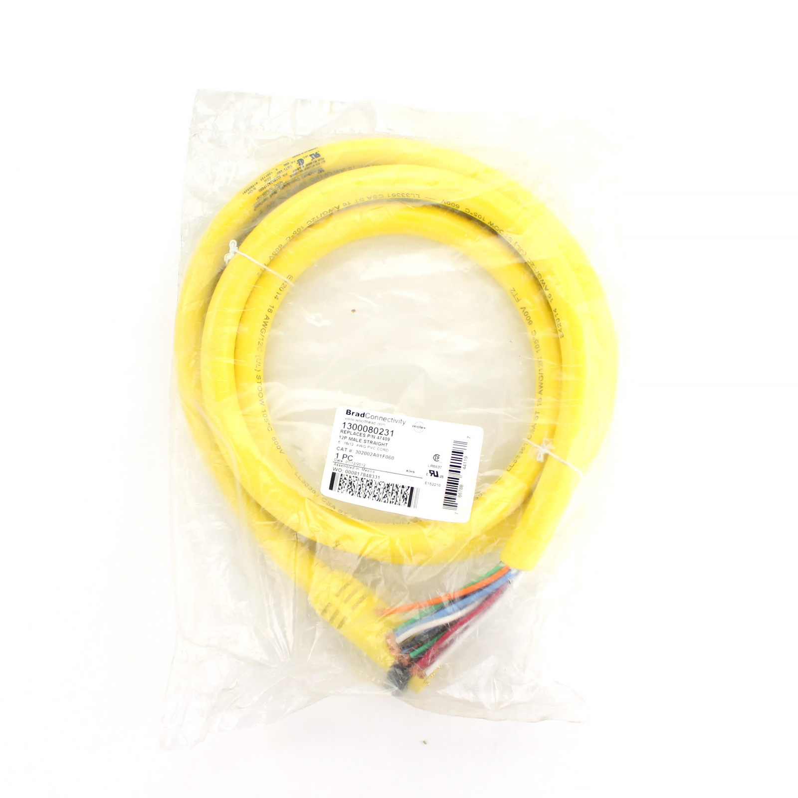 BRAD HARRISON WOODHEAD 41107 12-PIN MINI CORDSET 12C/16AWG 6FT STRAIGHT ...