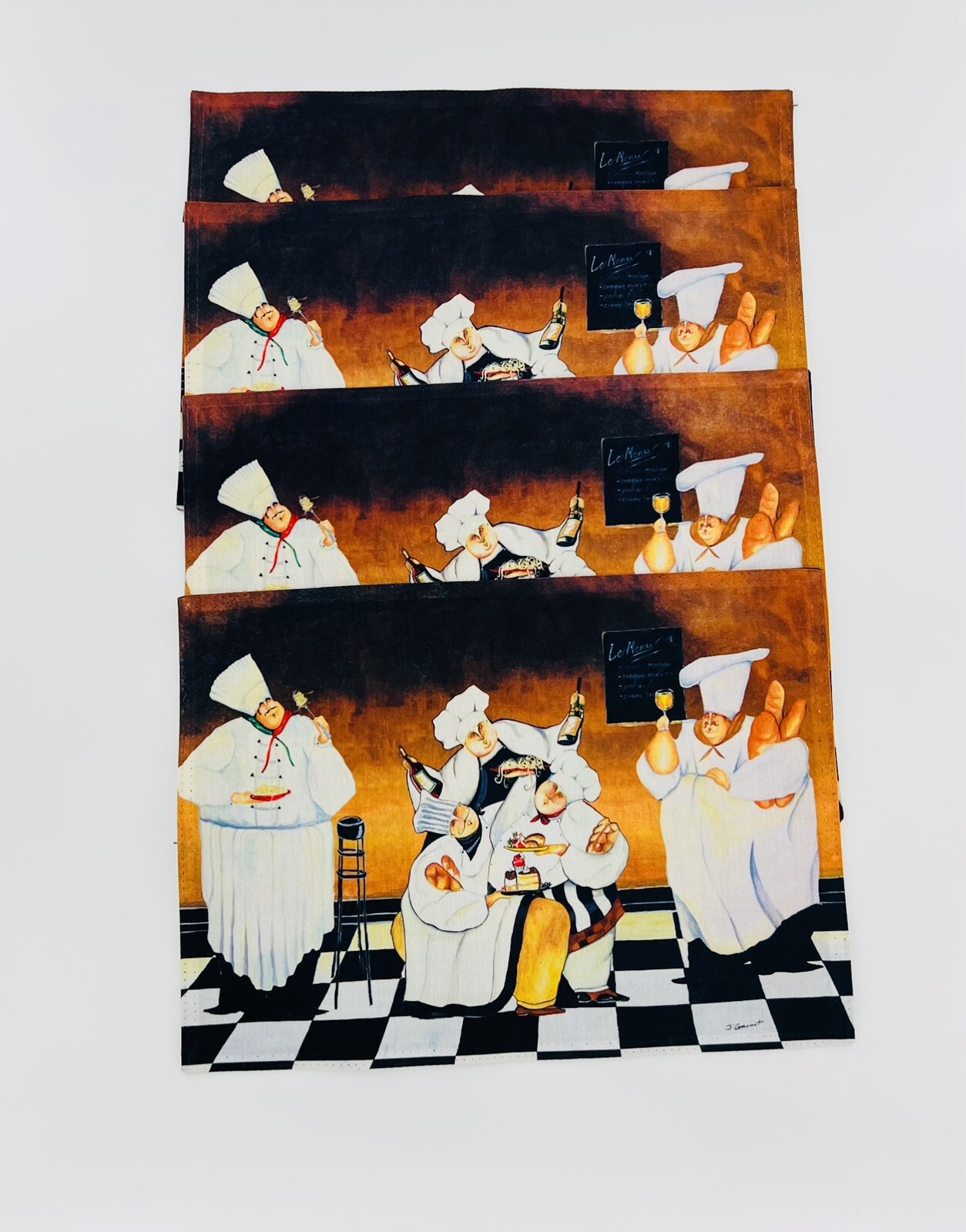 4 Fat Chef Placemats Jennifer Garant 12"x17" french country home wine ...