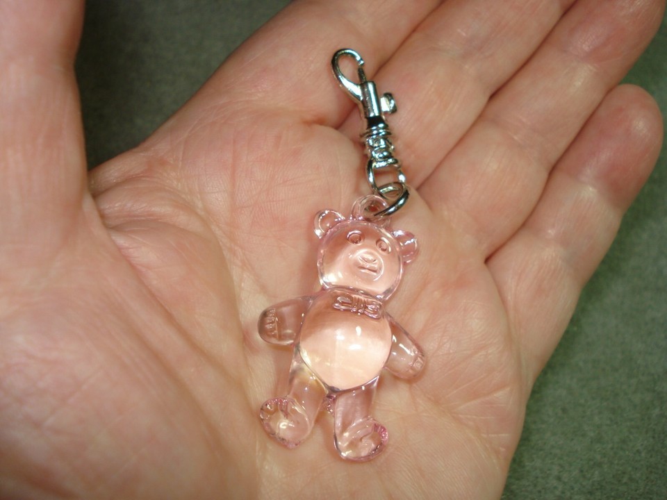 2 3/4" Drop 1 1/2" Pink Acrylic Teddy Bear SP Jacket Zipper Charm Key ...