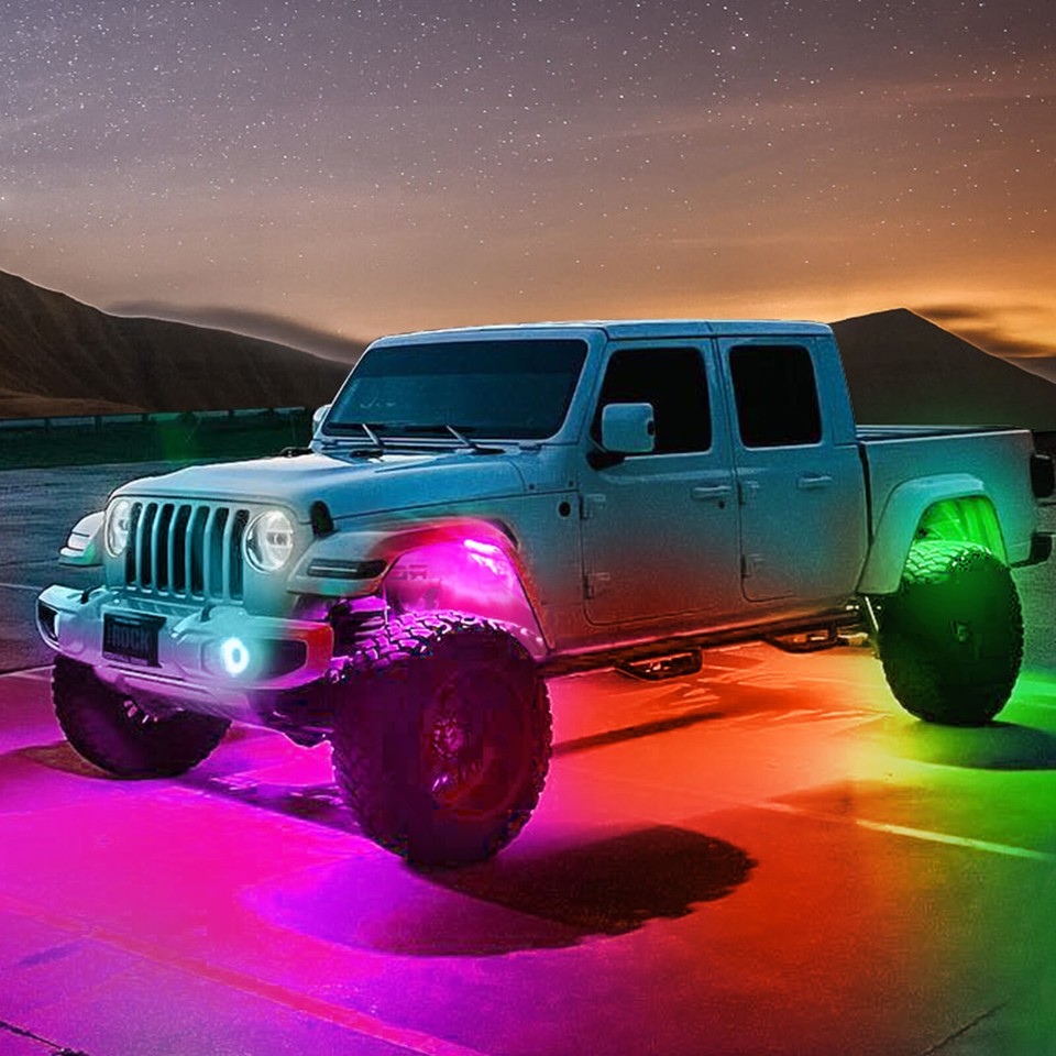 MICTUNING C2 Max RGB-IC LED Rock Lights 8 Pods Underglow Underbody Neon ...