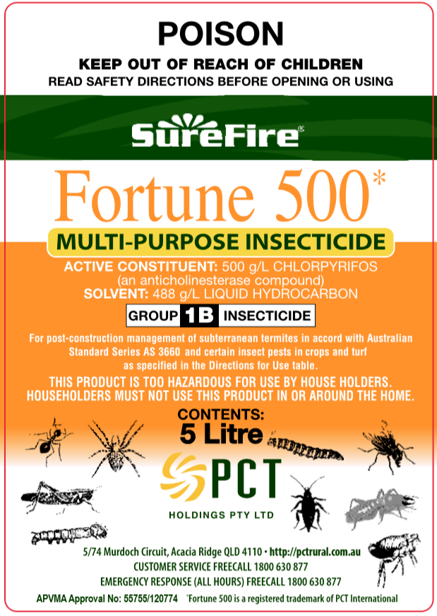 Fortune 500 5lt Insecticide & Termiticide. Chlorpyrifos 500g/l. Lorsban ...