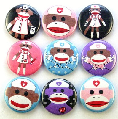 medical nurse doctor sock monkey magnet pin badge button charm ...