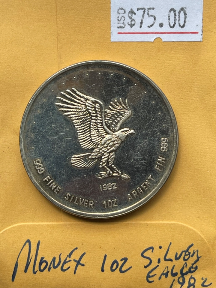 1982 1oz .999 Fine Silver Monex "Silver Eagle" Round *INCREDIBLE TONING ...