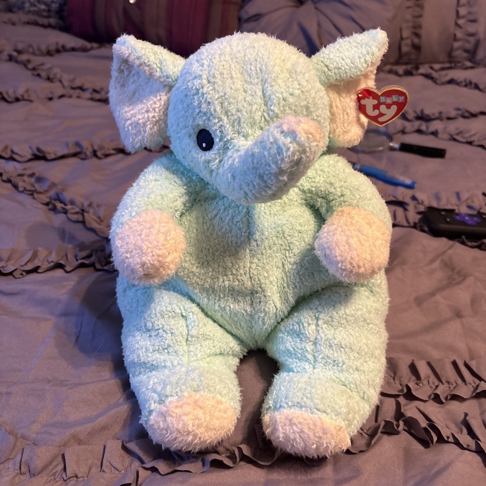 Vintage Ty Tylon Mint Green Elephant Plush Rattle Lovey 2000 Stuffed ...
