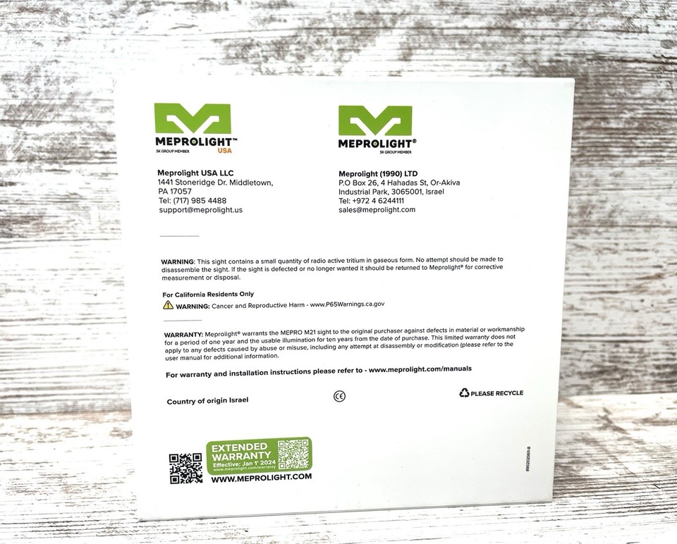 Meprolight M21 Day/Night Illuminated Triangle Reflex Sight 0626410 w ...