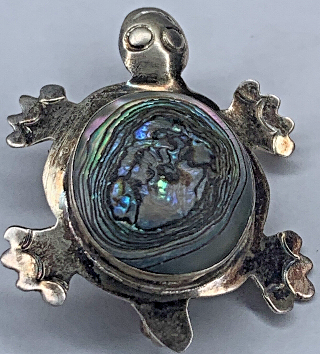 Vintage Sterling 925 Mexico Abalone Shell Smiling Turtle Tortoise 1.5 ...