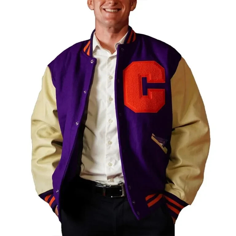 Clemson Tigers Ceremony Wool & Leather Sleeves Varsity Men's Letterman ...