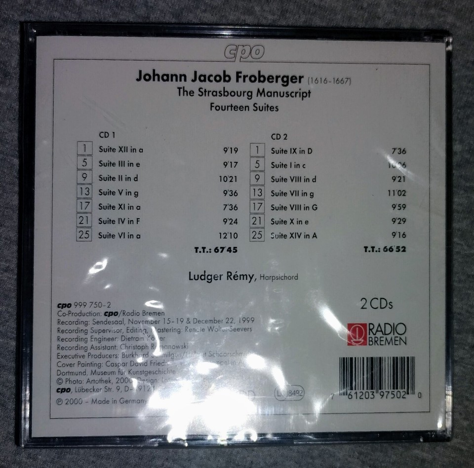 Johann Jacob Froberger, Ludger Remy - The Strasbourg Manuscript (2x CD ...