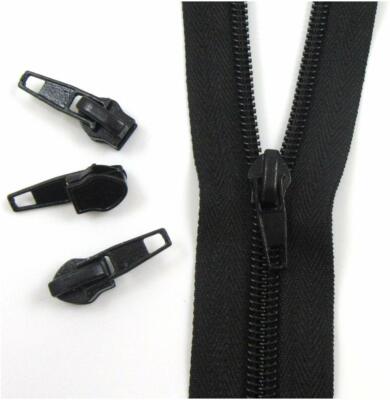 No.3 Black Continuous Zip & Sliders - 1, 5,10 metres Sewing, bags, Free ...