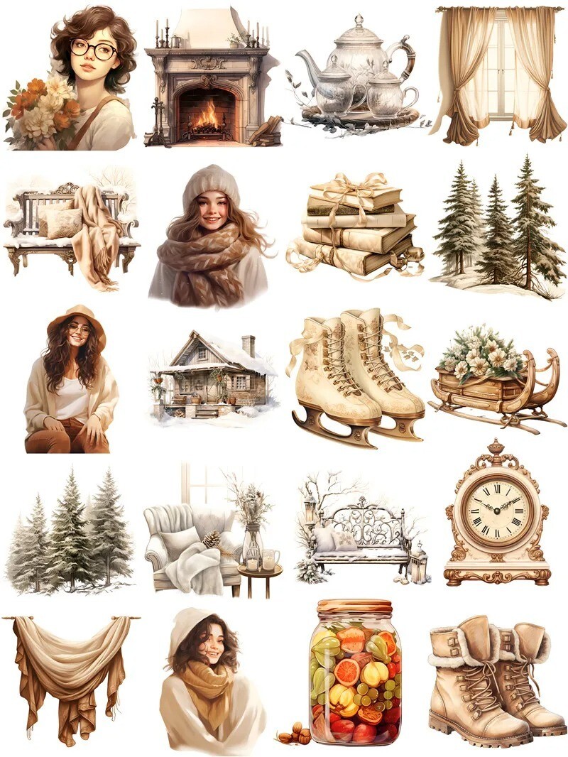 Cozy Warm Winter Fashion Stickers Set Girl Scrapbook Journal DIY Decor ...