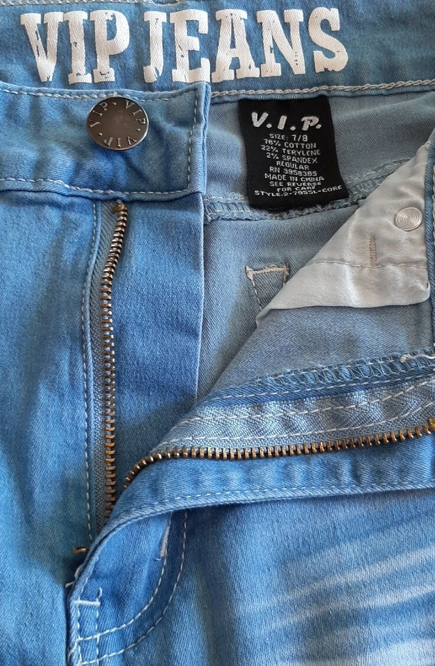 VIP Jeans 7/8 26" Waist Skinny Jeans Light Wash Distressed Ripped Faded ...