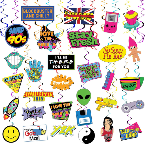 32 Piece 90S Party Hanging Swirls Decorations, Throwback 1990S Themed ...