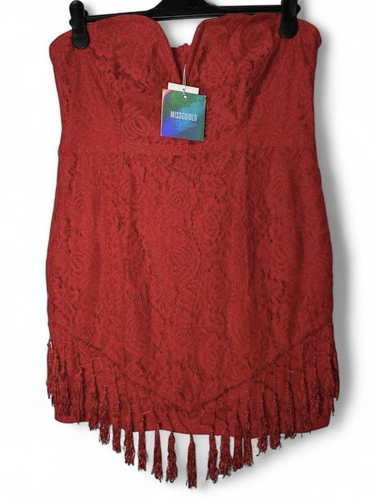 Missguided Red Lace Strapless Tassel Mini Dress 16 | Party Formal ...