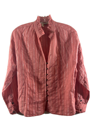 Pilcro Anthropologie Salmon Pink Silver Metallic Thread Oversized ...