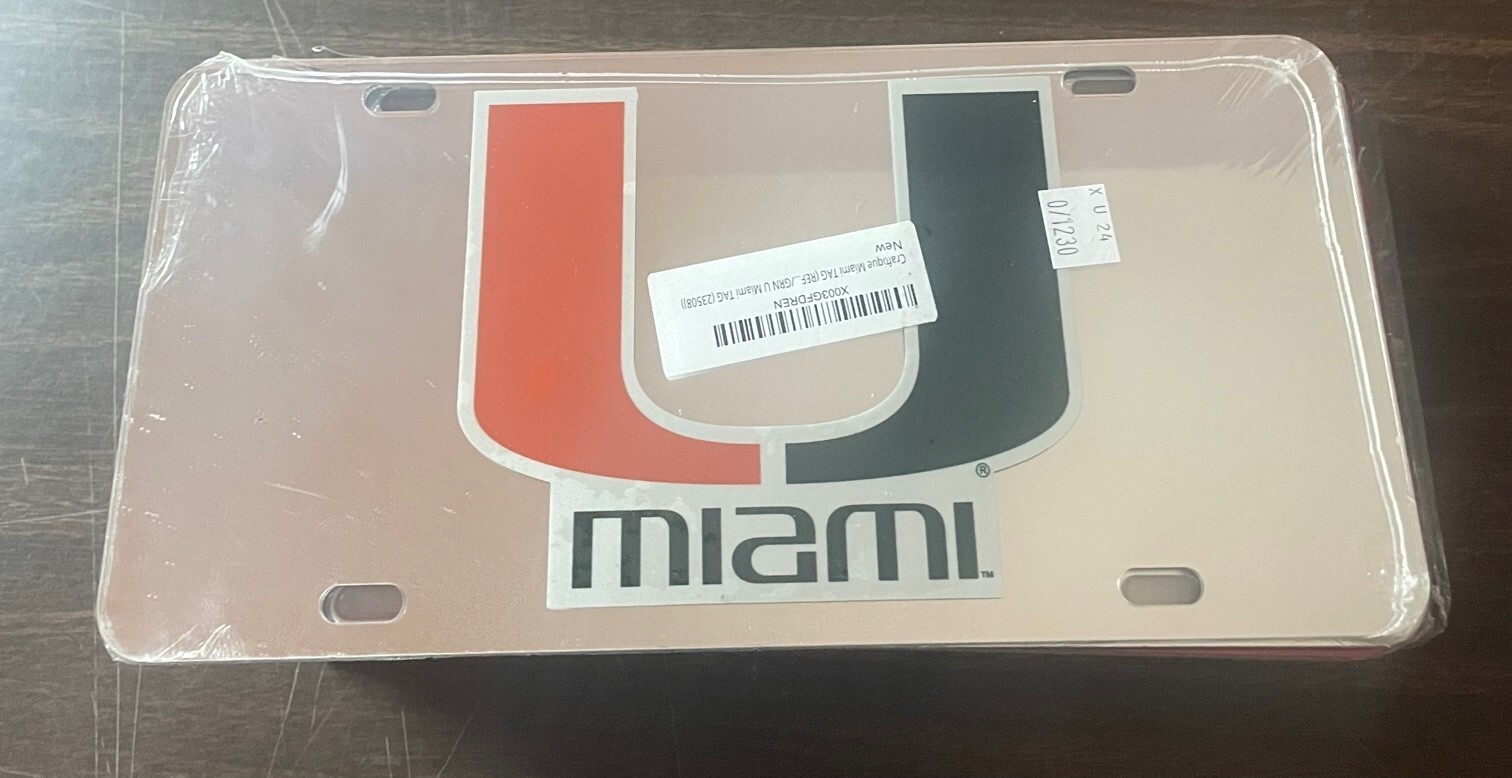 UNIVERSITY OF MIAMI Hurricanes Chrome Mirrored "U" License Plate ...
