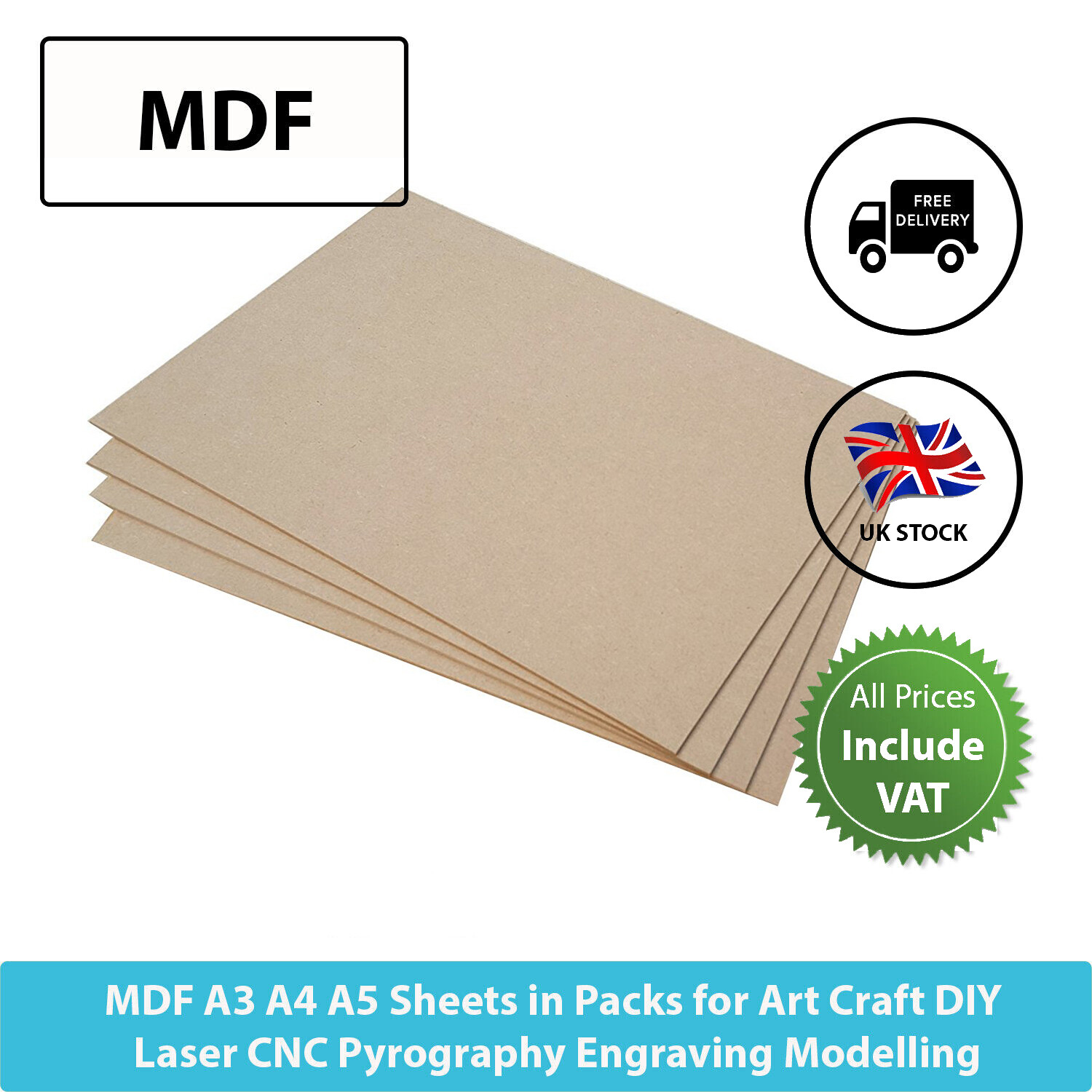 MDF A2 A3 A4 A5 Sheet Crafts Laser CNC Pyrography Medium Density ...