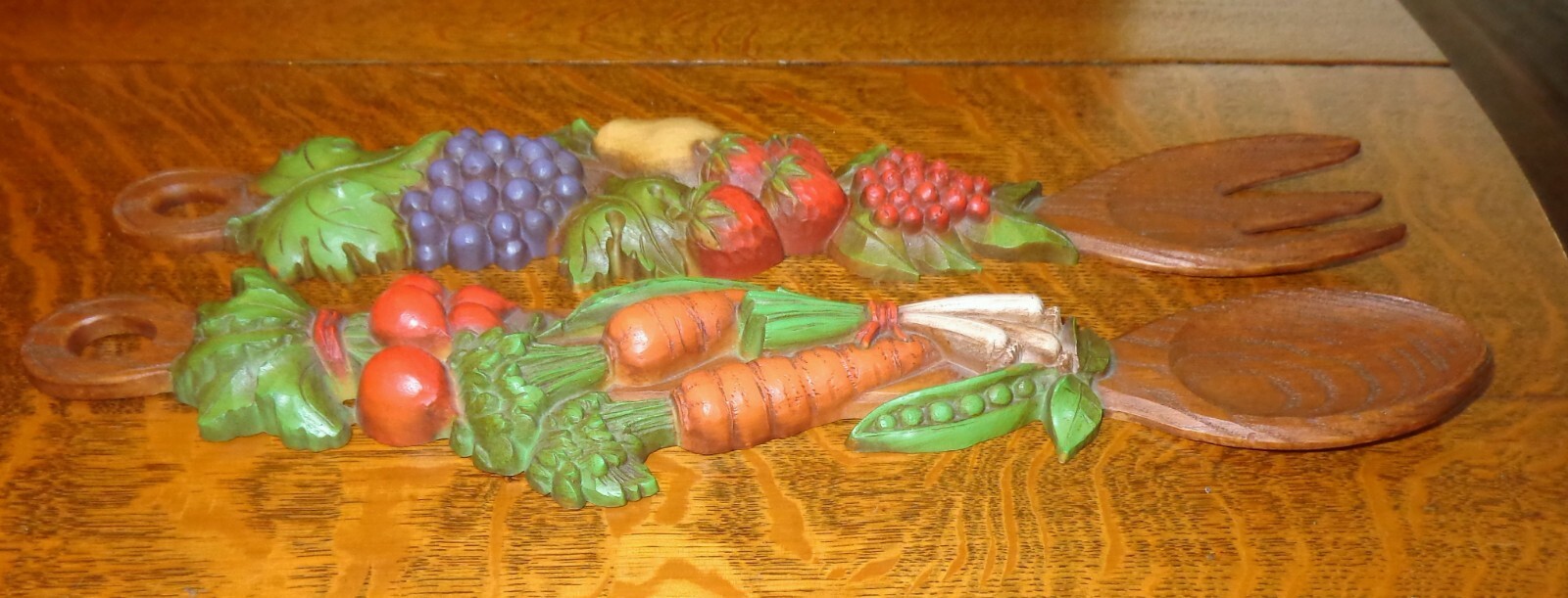 Vintage 1976 Retro Syroco Spoon & Fork Set Fruits Vegetables Kitchen ...