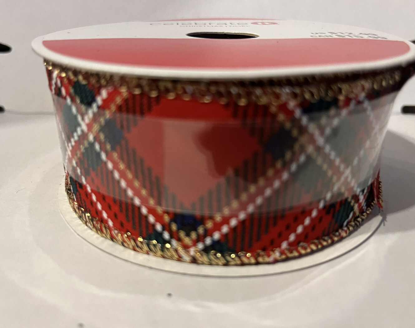 1 1/2” x 30 Ft Wired Edge Red Green Gold Plaid Ribbon For Christmas ...