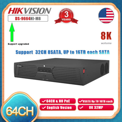 Hikvision 64CH 8K NVR DS-9664NI-M8 32MP 12MP Resolution 64 Channel 8 ...