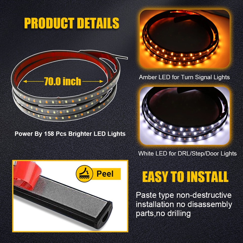 70" Running Board LED Lights Side Step Strip Bar For Truck Pickup SUV ...