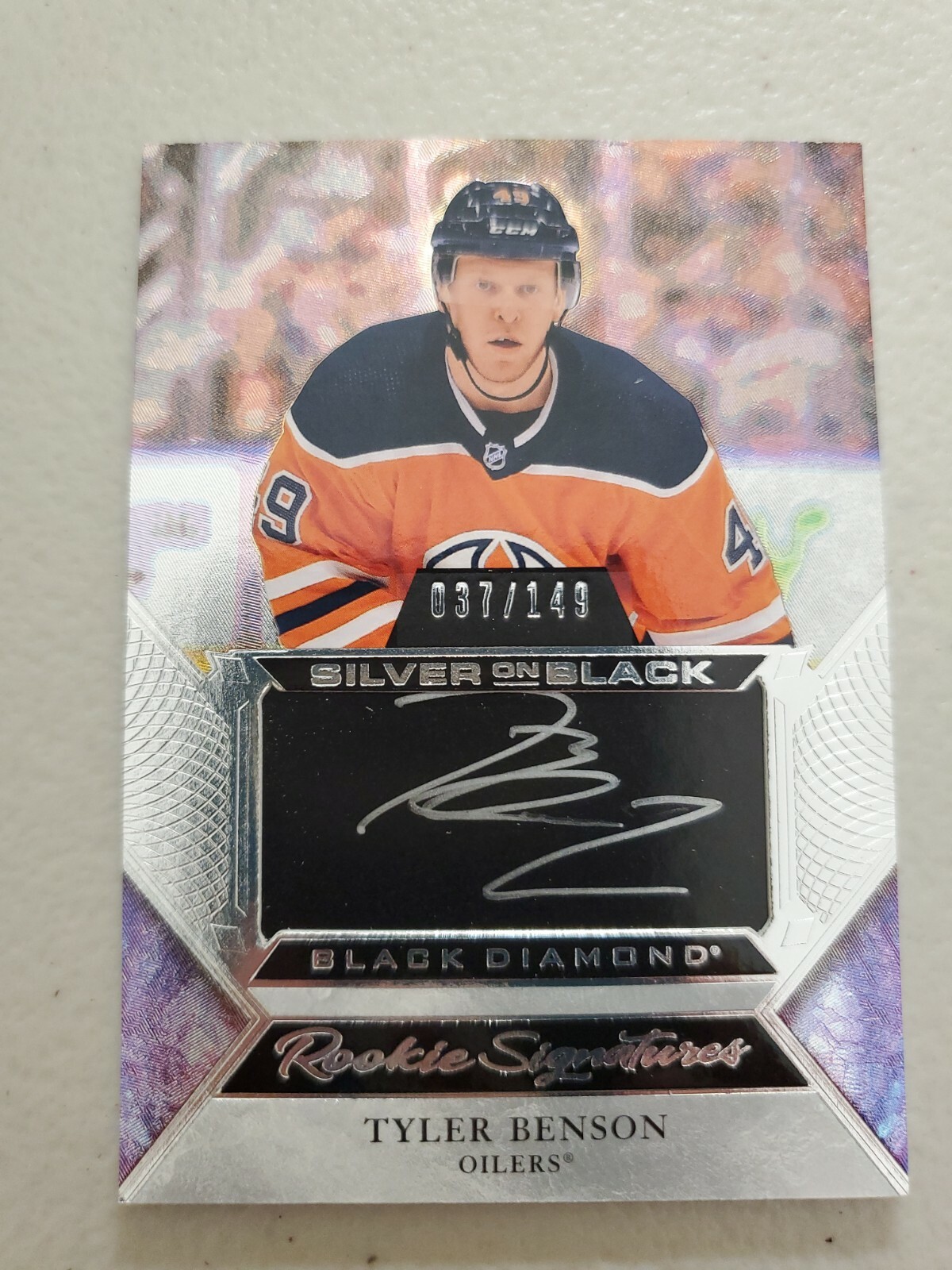 Tyler Benson 2020-21 Black Diamond Silver on Black Rookie Signatures 37 ...