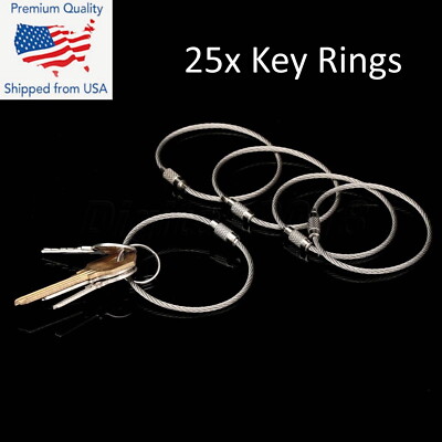 25pcs Stainless Steel Wire Keychain Key Ring Braided Cable Screw Loop ...