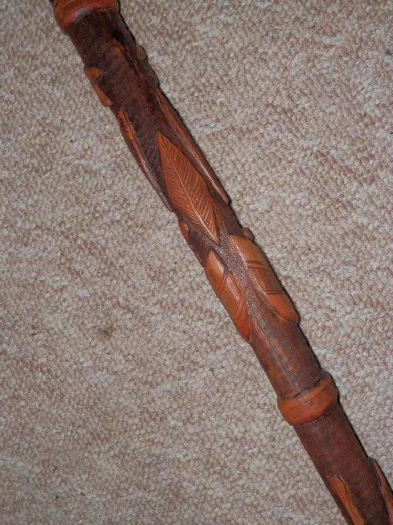 Antique Faux Snakewood Walking Stick W/ Hand-Carved Snake, Lizard ...