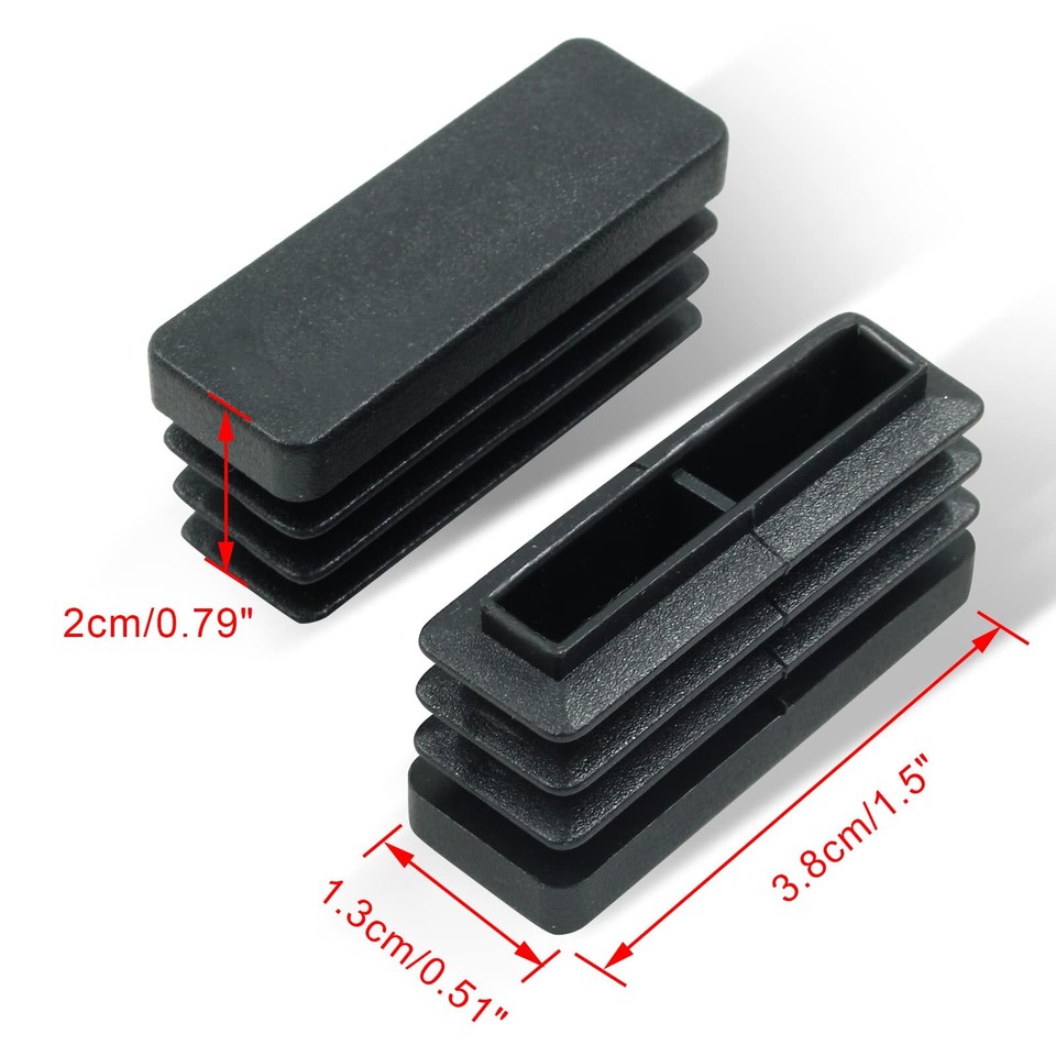 20 Rectangle Plastic Plugs Furniture Foot Table Chair Legs Black Tubing ...