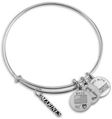 Marine Corps Charm Bracelet Silver MARINES 4 Charms Mom Wife Girlfriend ...