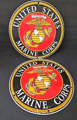 Lot 2 Marine Corps Emblem Tin Metal Sign USMC Semper Fidelis Marines | eBay