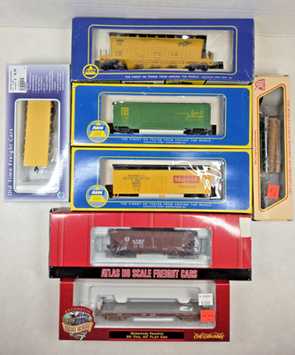 Lot 7 NEW IN BOX HO Scale Train Cars AHM IHC ERTL ATLAS Log Box Flat ...