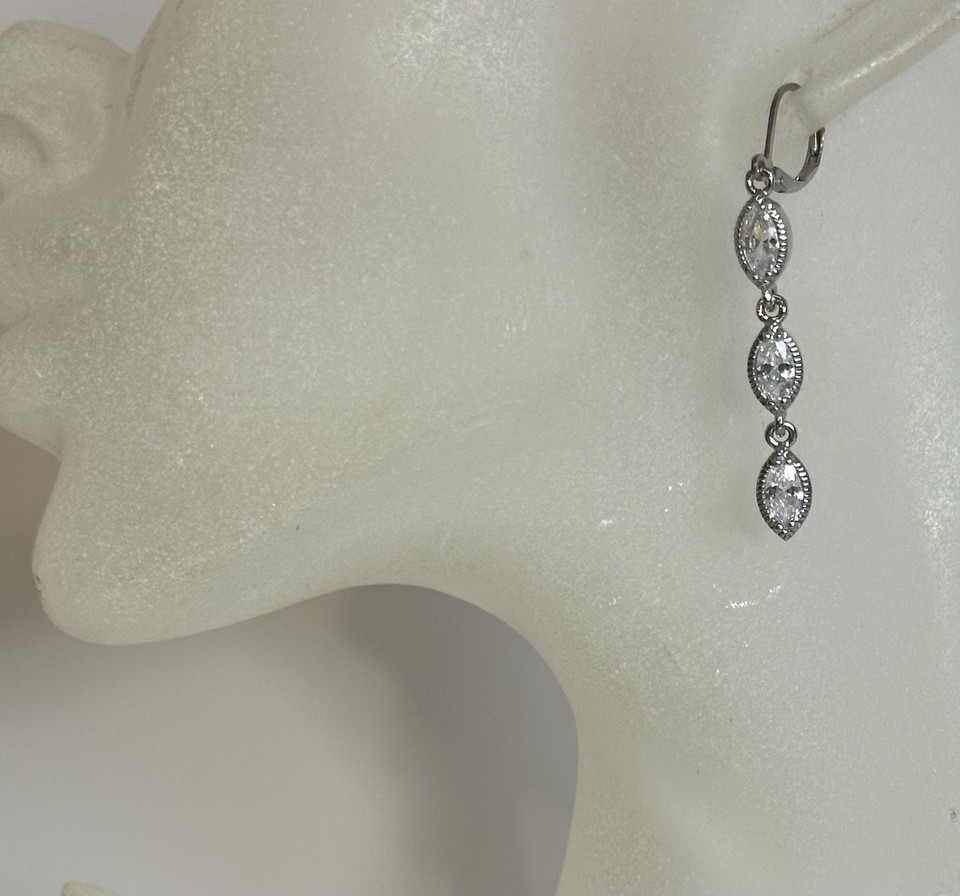 CAROLEE Silver Tone Clear CZ Linear Drop Pierced Earrings NWT | eBay