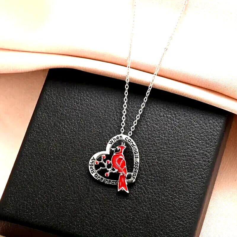 Necklace Pendant When Cardinals Appear Classic Red Bird Heart Shape ...