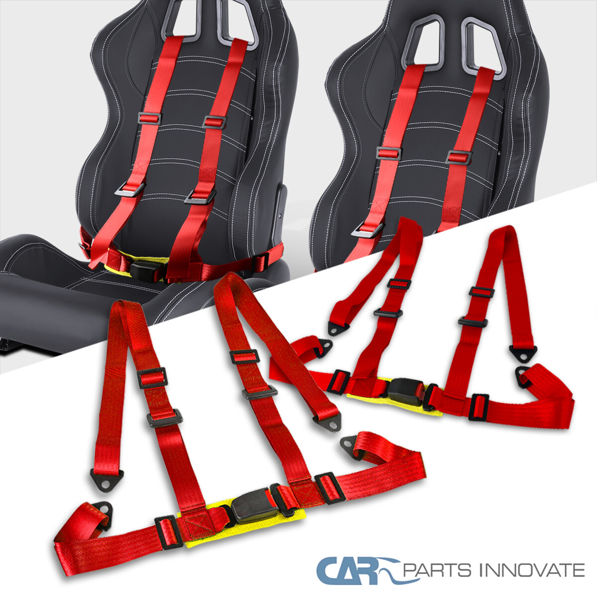 Racing Buckle Seat Belt 4 Point Harness - Red Pair | eBay