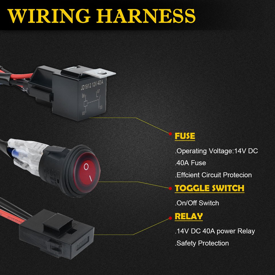 Wiring Harness Kit Fuse ON OFF Switch Relay For LED Fog Work Light Bar ...