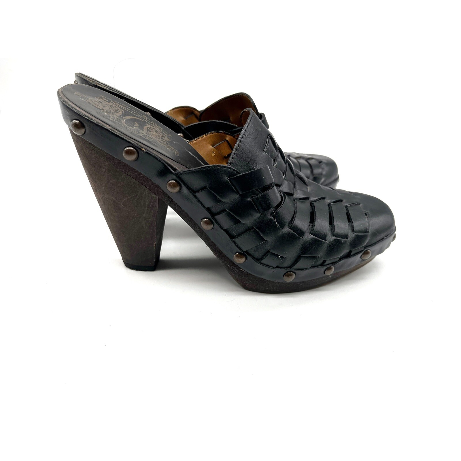 NINE WEST Clogs Mules BOHO Evergreenr LEATHER High Heels Women SZ 6 M ...