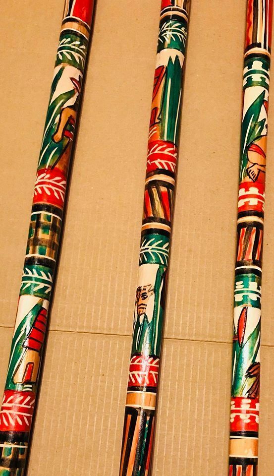 T Handle Hand Carved Painted Authentic Mexican Walking Cane Stick Staff ...