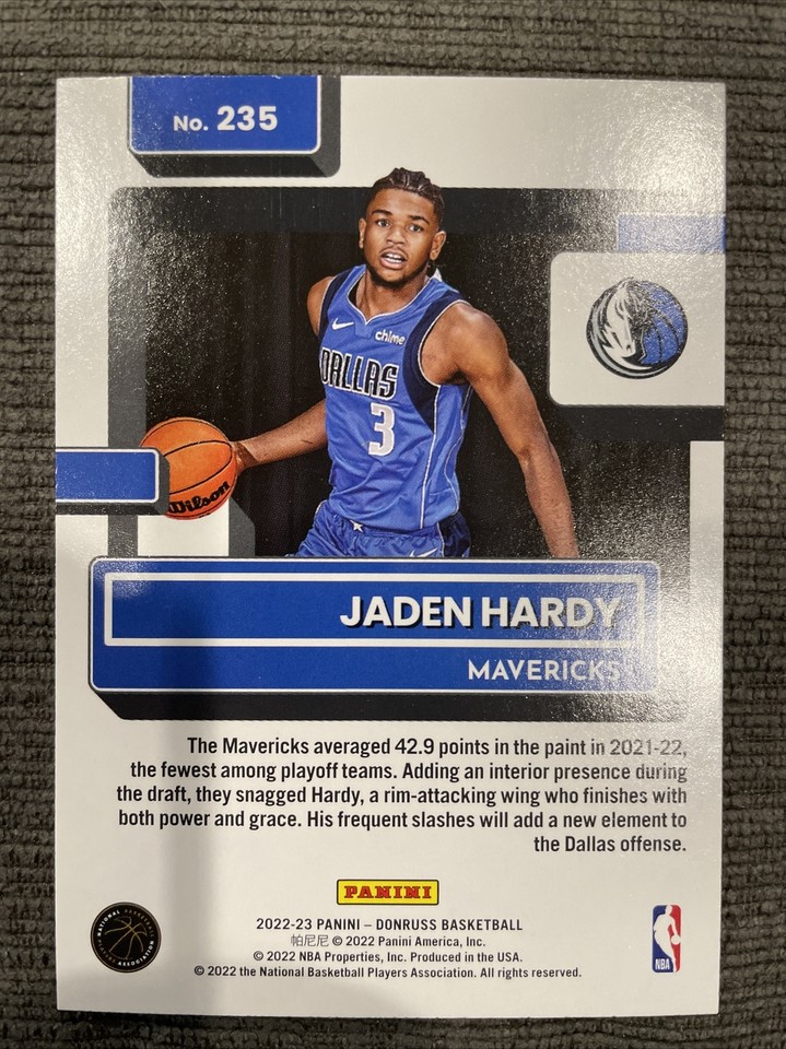JADEN HARDY 2022-23 Panini Donruss Rated Rookie DALLAS MAVERICKS RC ...